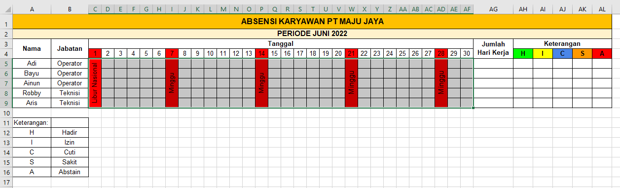 Cara Membuat Absen Karyawan Excel dan Contohnya - Aplikasi Absensi ...