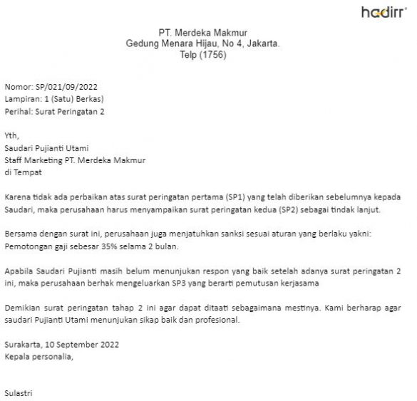 Begini Contoh Surat SP Karyawan, HR Harus Tahu - Aplikasi Absensi ...