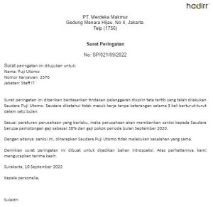 Begini Contoh Surat SP Karyawan, HR Harus Tahu - Aplikasi Absensi ...