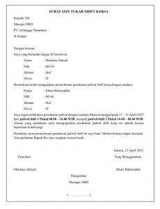 Contoh Surat Tukar Shift Kerja - Aplikasi Absensi Online Karyawan