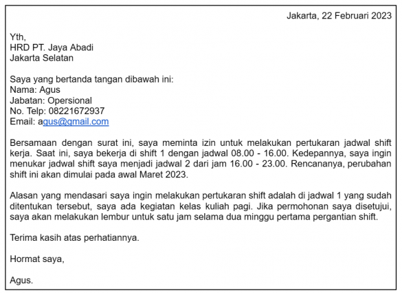 Contoh Surat Pertukaran Shift Kerja di Perusahaan - Aplikasi Absensi ...