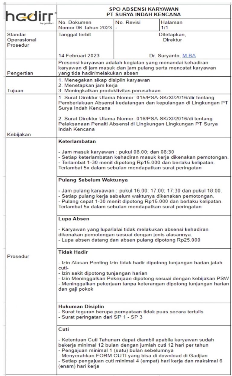 Kumpulan SOP Presensi Kepegawaian di Berbagai Instansi - Aplikasi ...