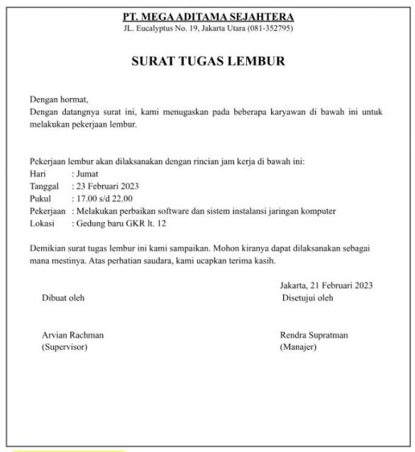 Begini Contoh Surat Tugas Lembur yang Benar - Blog Hadirr